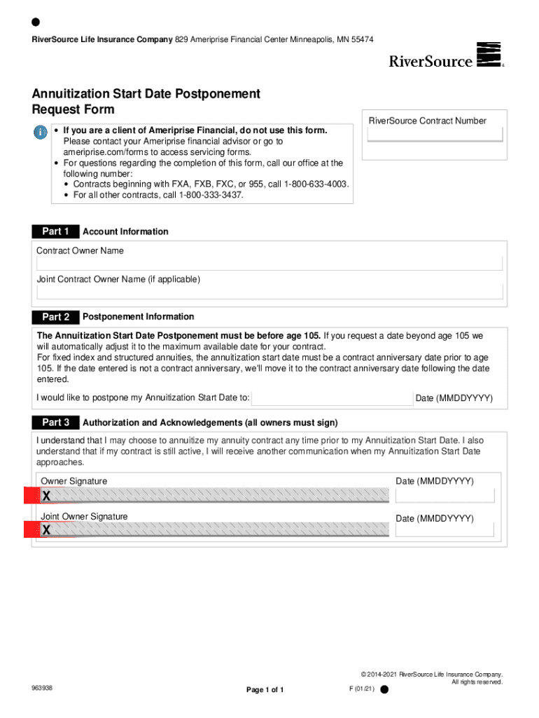 Fillable Online Annuitization Start Date Postponement Request Form Fax ...