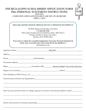 Fillable Online PHI BETA KAPPA SCHOLARSHIP APPLICATION FORM Plus ... Fax Email Print - pdfFiller