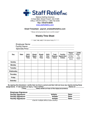 Fillable Online Weekly Time Sheet - Staff Relief, Inc. Fax Email Print ...