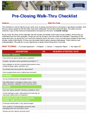 Fillable Online Pre-Closing Walk-Thru Checklist Heartland Inspections ...