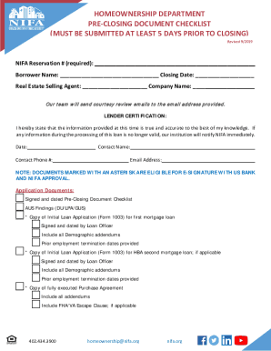 Fillable Online homeownership department pre-closing document checklist ...
