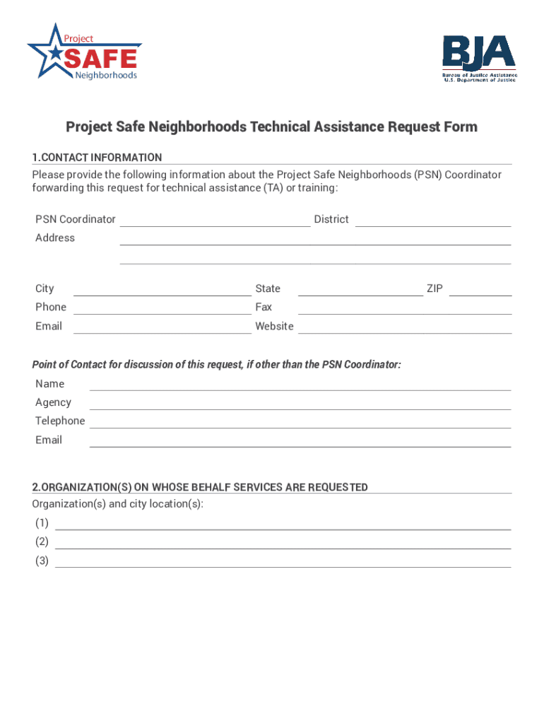 Fillable Online Project Safe Neighborhood Technical Assistance Request ...