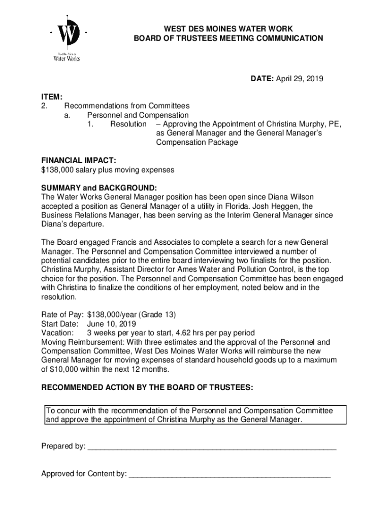 Fillable Online Resolution Approving the Appointment of Christina ...