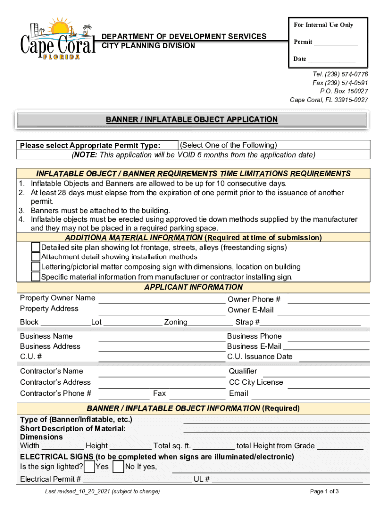 Fillable Online Inflatable object / banner application form - Revize ...