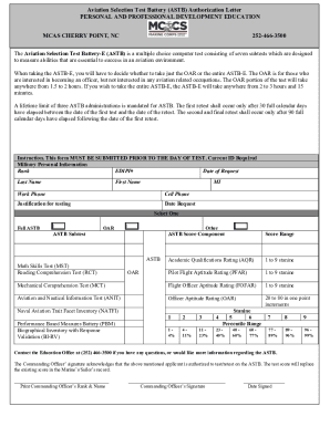 Fillable Online Aviation Selection Test Battery (ASTB) Authorization ...