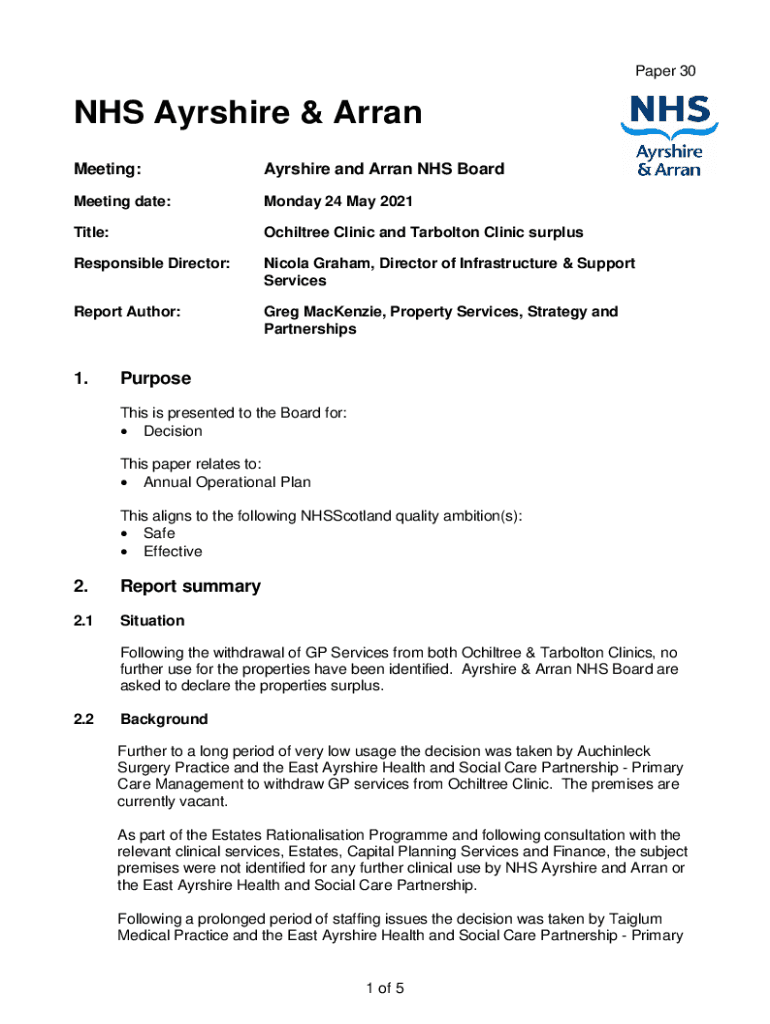 Fillable Online Board paper cover sheet - NHS Ayrshire and Arran. Fax ...