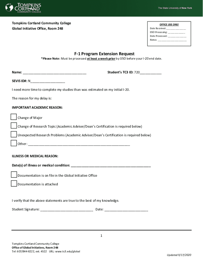 Fillable Online F-1 Program Extension Request Fax Email Print - pdfFiller