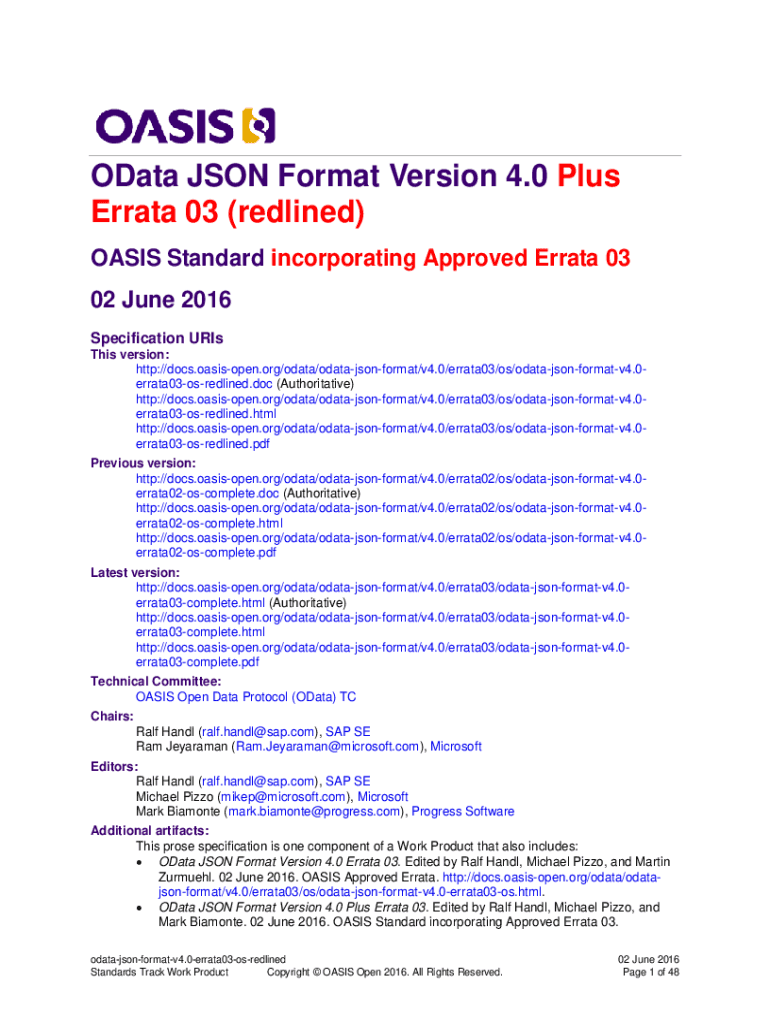 Fillable Online docs oasis-open OData Version 4.0 Part 1: Protocol Plus Errata 02 - ISO.org Fax ...