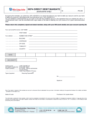 Fillable Online MANDAT DE PRELEVEMENT SEPA (Zone Euro uniquement) ID ...