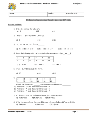 Fillable Online G9 T1 Math Finals Revision worksheet.docx Fax Email Print - pdfFiller