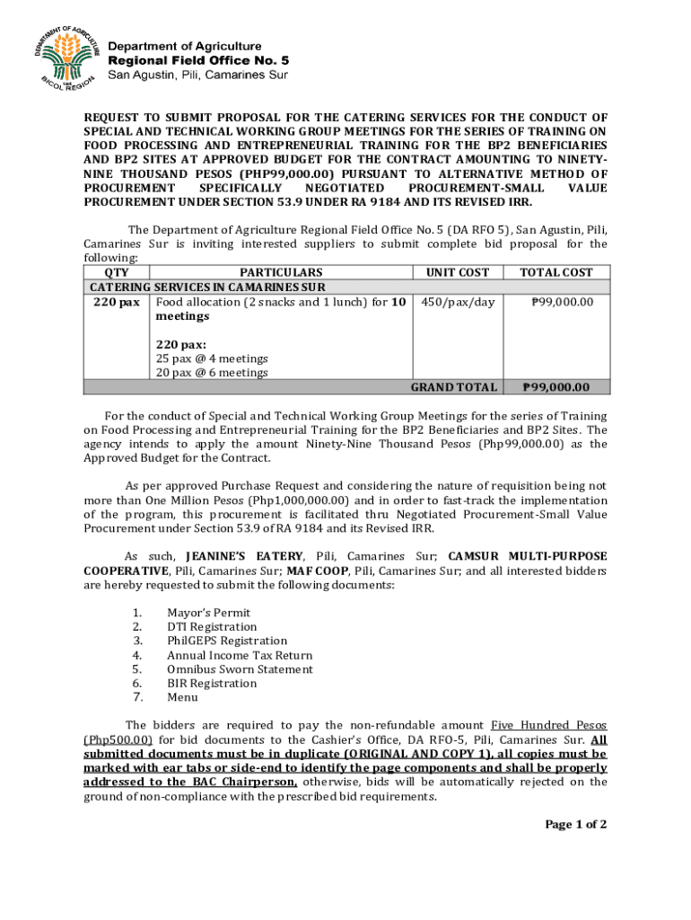 Fillable Online bicol da gov Free Catering Proposal Template by ...