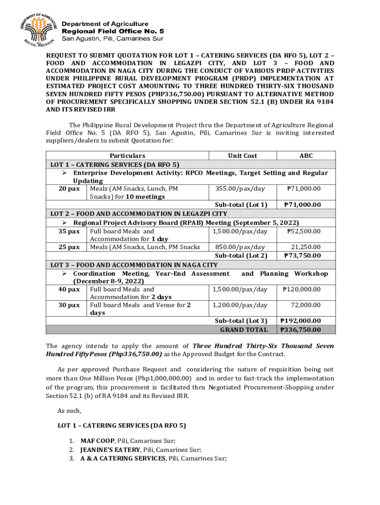 Fillable Online bicol da gov Food and Accommodation in Naga City during the ... - DA Bicol Fax ...