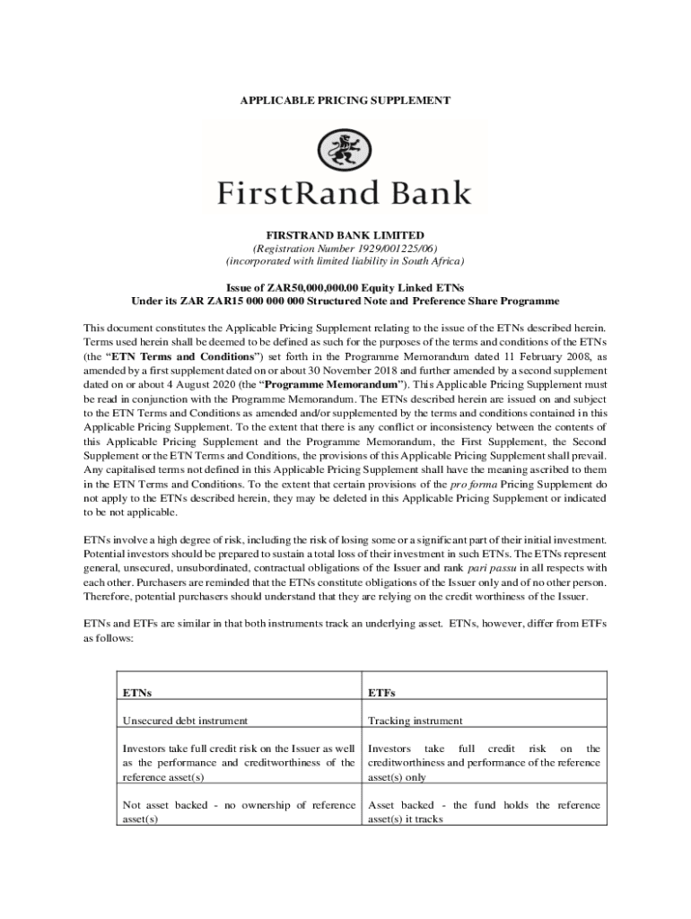 Fillable Online FIRSTRAND BANK LIMITED - JSE Client Portal Fax Email ...