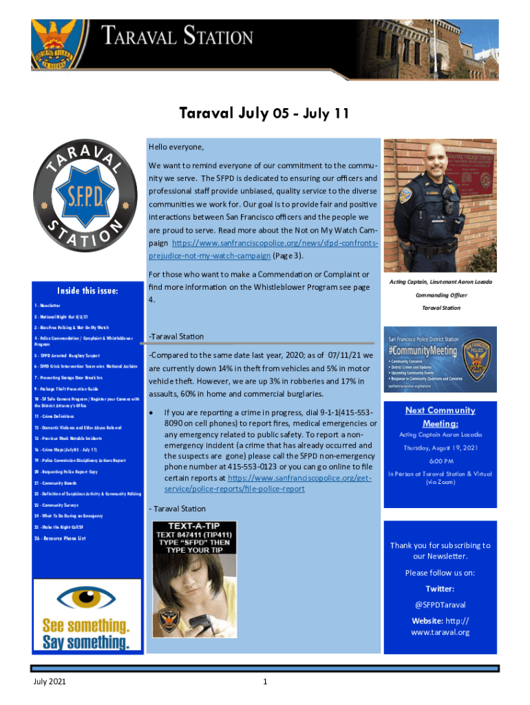 Fillable Online Taraval July 05 - San Francisco Police Department Fax ...