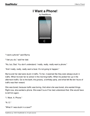 Fillable Online I Want a Phone!, Third Grade Reading Passage ...