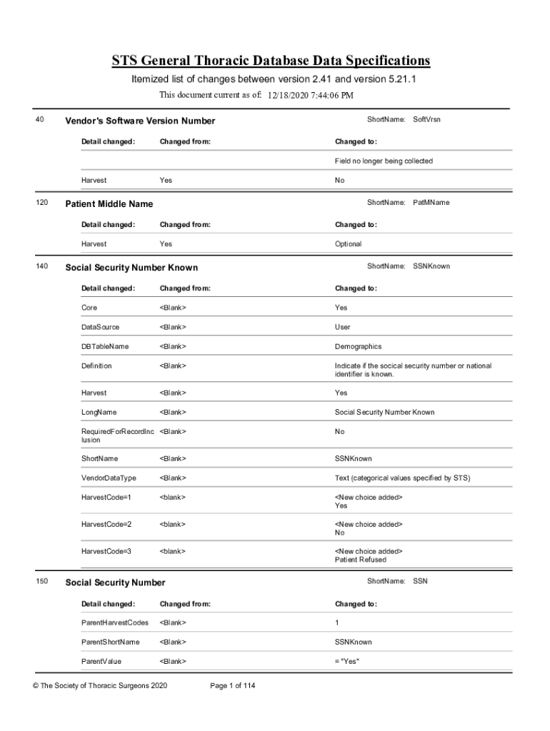 Fillable Online STS General Thoracic Surgery Database Data ...
