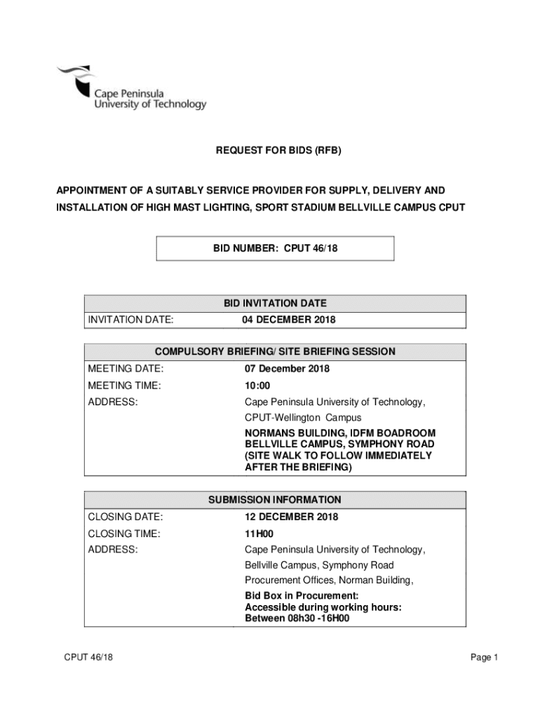 Fillable Online Procurement - Cape Peninsula University of Technology ...
