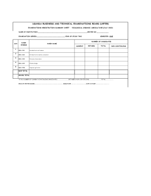Fillable Online ubteb go EXAMINATIONS REGISTRATION SUMMARY SHEET ...