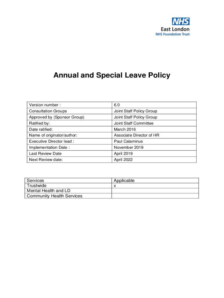 Fillable Online Annual and Special Leave Policy Fax Email Print - pdfFiller