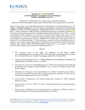 Fillable Online EGM 1. Resolution for approving the ... - Fondul Proprietatea Fax Email Print ...