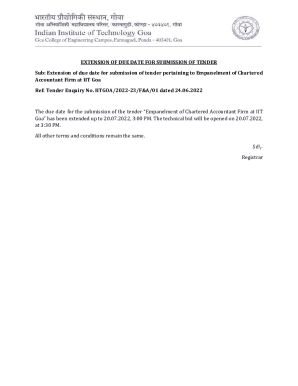 Fillable Online extension of due date for submission of tender ...