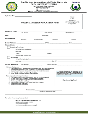 Fillable Online College Admission Application Form Fax Email Print - pdfFiller