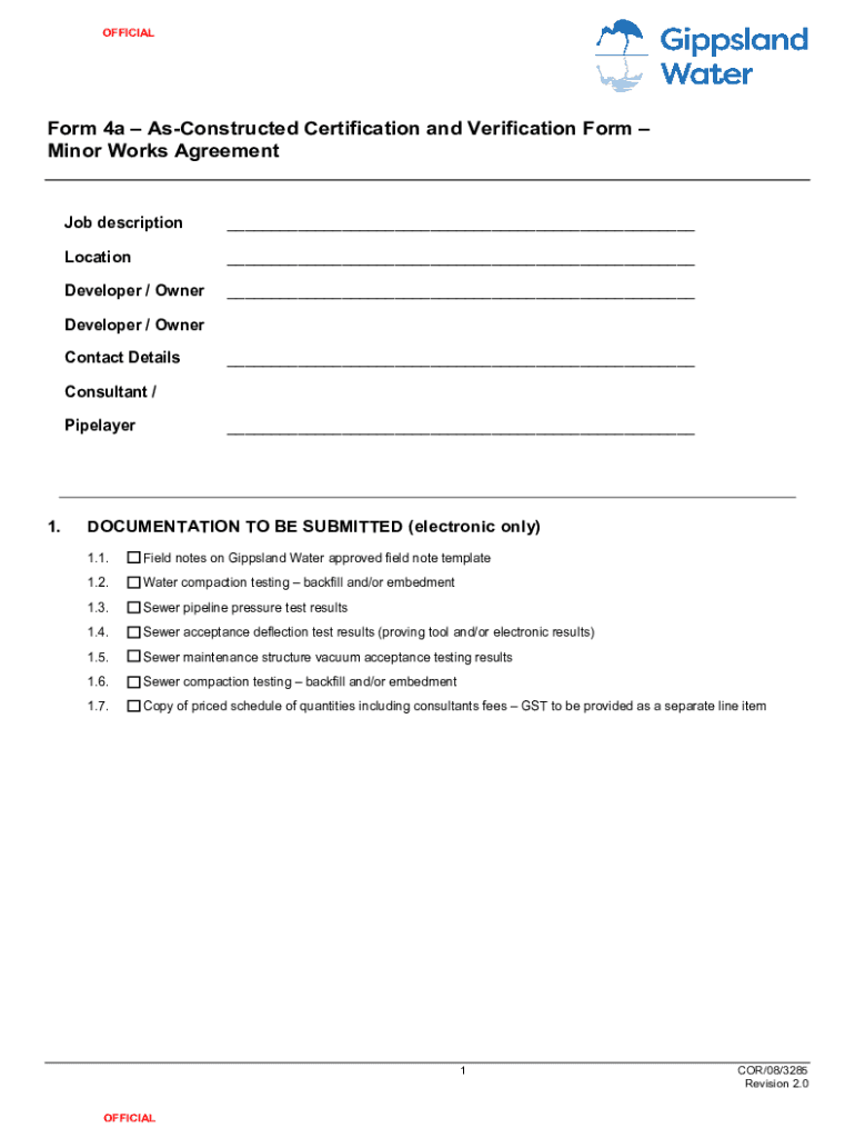 Fillable Online Form 4a As Constructed Certification and Verification ...