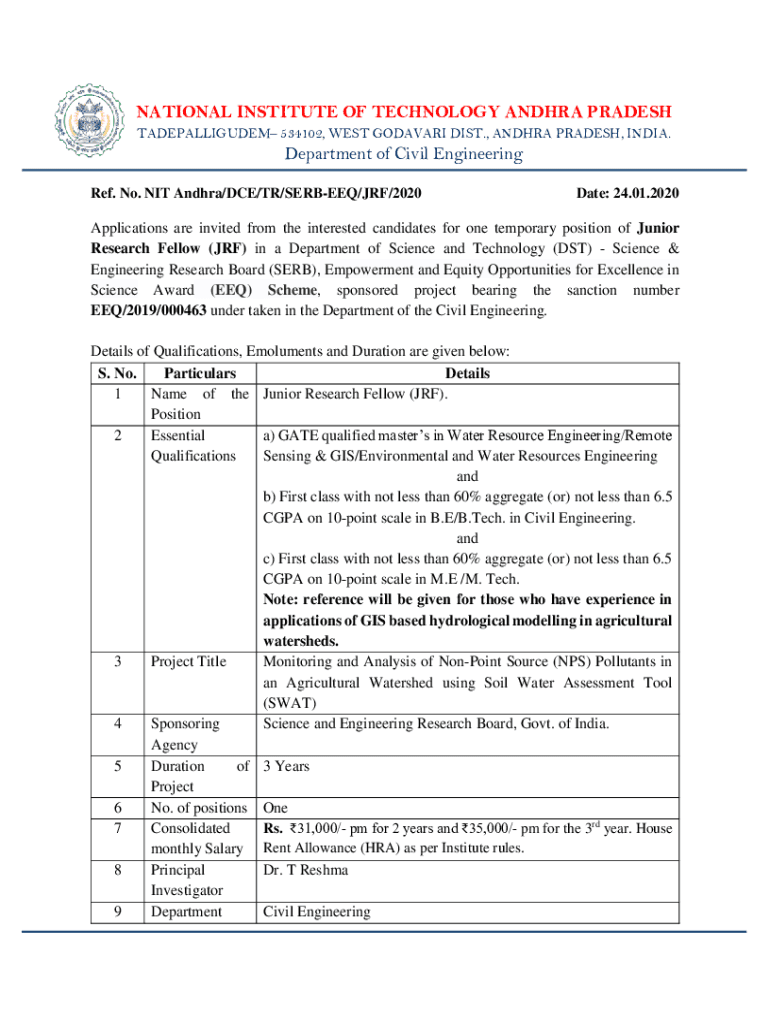 Fillable Online NIT Andhra Pradesh National Institute of Technology Fax ...