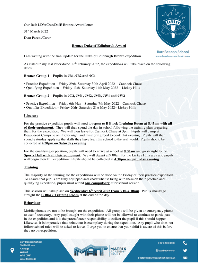 Fillable Online barrbeaconschool co Activity Logs - The Duke of ...