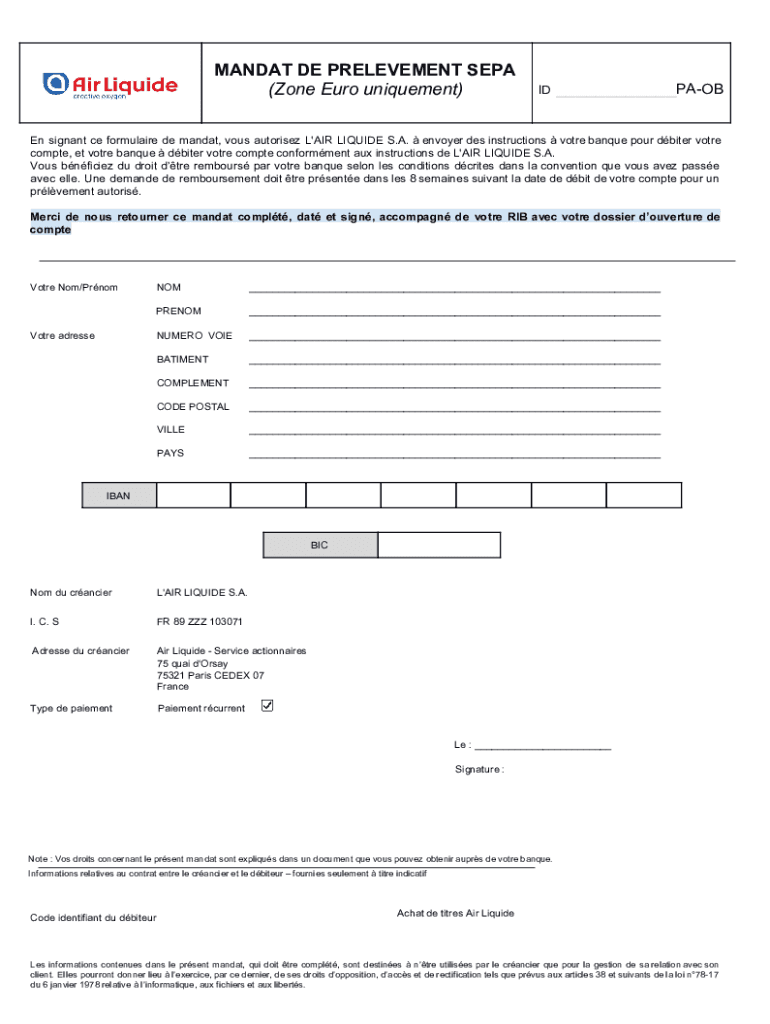 Remplissable En Ligne Le module mandat pour les formulaires SEPA Fax ...