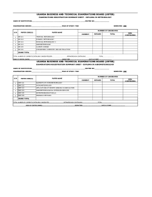 Fillable Online ubteb go EXAMINATIONS REGISTRATION SUMMARY SHEET ...