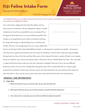 Fillable Online I131 Feline Intake Form Fax Email Print - pdfFiller
