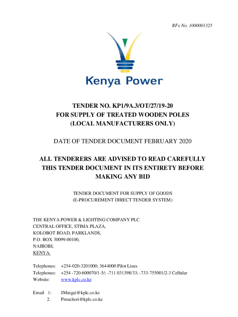 Fillable Online kplc co RFx No. 1000001325 - Kenya Power Fax Email Print - pdfFiller