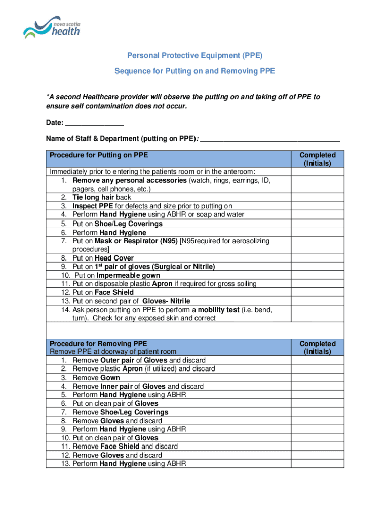 Fillable Online Personal Protective Equipment (PPE) Sequence for ...