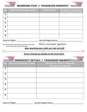 Fillable Online BOARDING PASS / PASSENGER MANIFEST EMERGENCY ... Fax ...