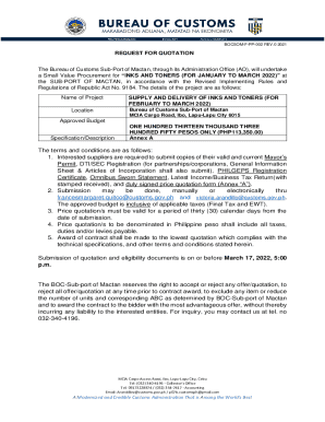 Fillable Online BUREAU OF CUSTOMS REQUEST FOR QUOTATION Fax Email Print ...