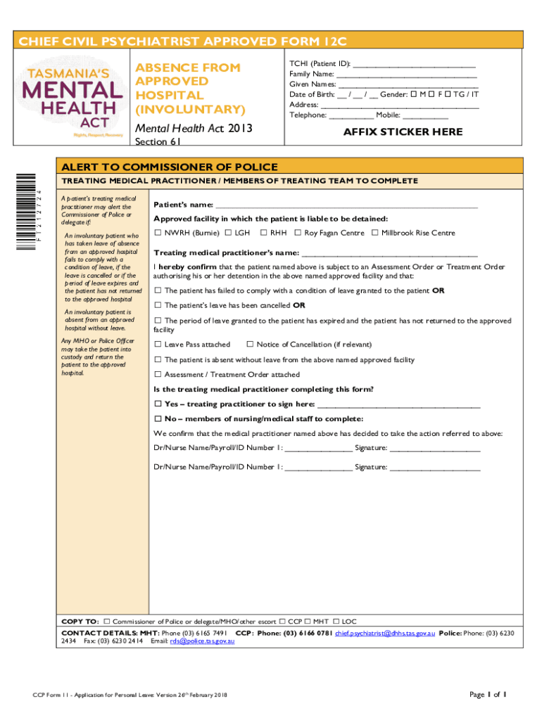 Fillable Online chief civil psychiatrist approved form 12c Fax Email ...