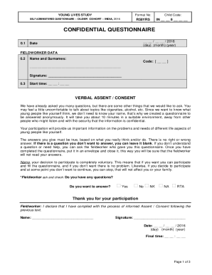 Fillable Online CONFIDENTIAL QUESTIONNAIRE - Young Lives Fax Email ...
