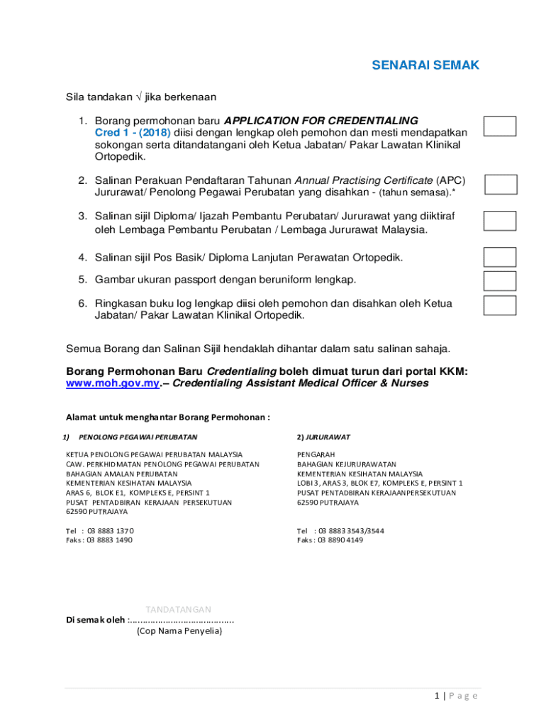 Fillable Online Borang permohonan baru APPLICATION FOR CREDENTIALING ...