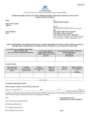 Fillable Online Annexure 2 PAYMENT SLIP (To be used only in case of ...