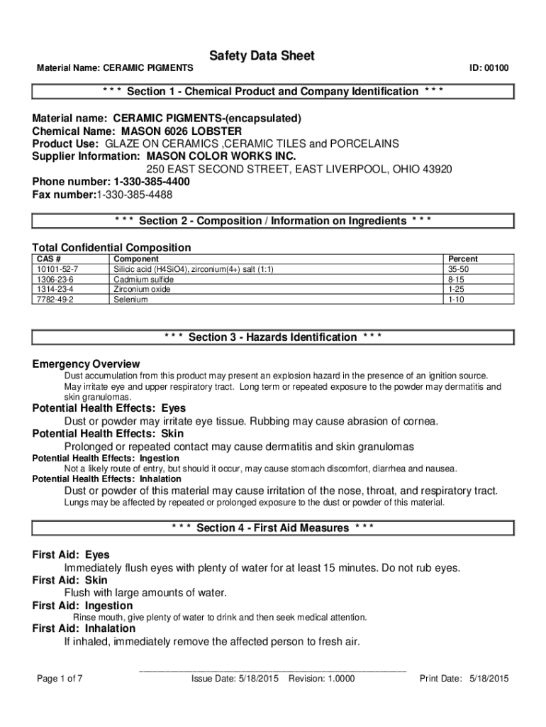 Fillable Online Safety Data Sheet - HG-1 Ceramic Cement - Hitec ...