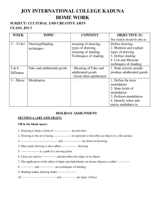 Fillable Online Lesson Note on Cultural and Creative Arts JSS 3 First ...