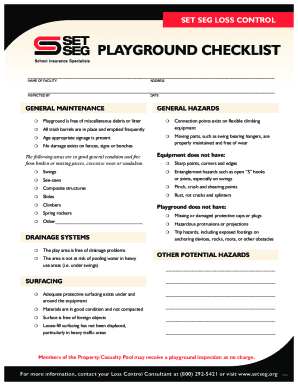 Fillable Online PLAYGROUND CHECKLIST - SET SEG Fax Email Print - pdfFiller