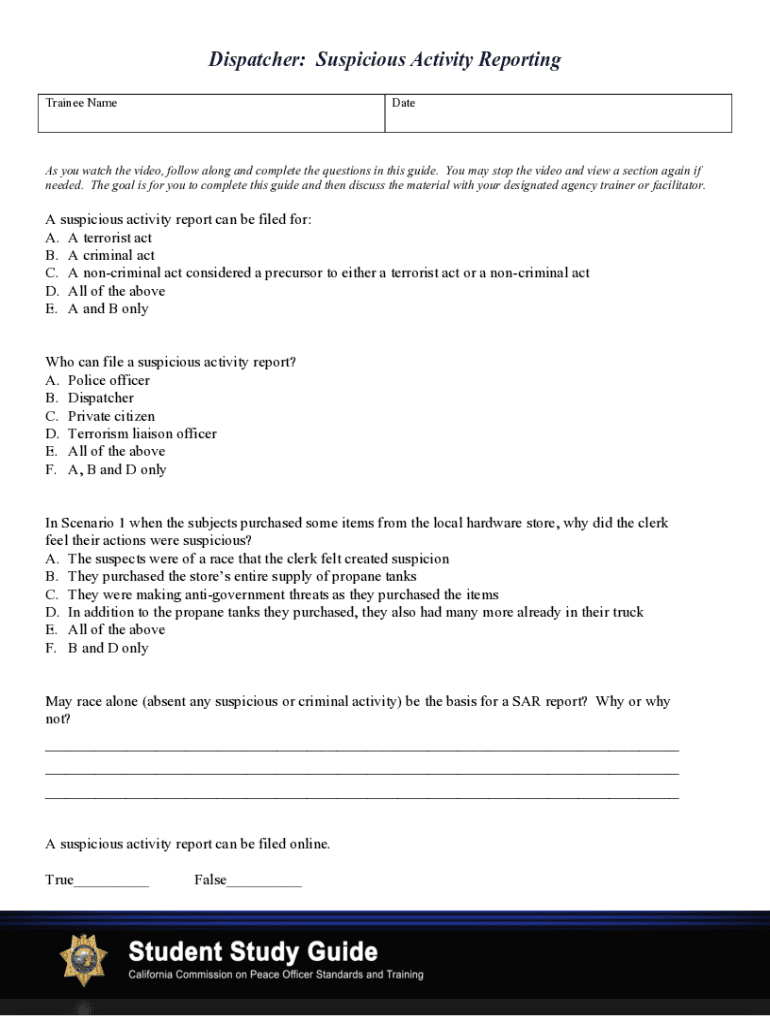 Fillable Online Dispatcher: Suspicious Activity Reporting - lp.post.ca ...