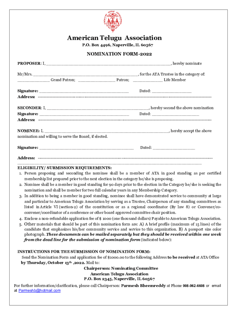 Fillable Online ATA NC letter to members - American Telugu Association ...