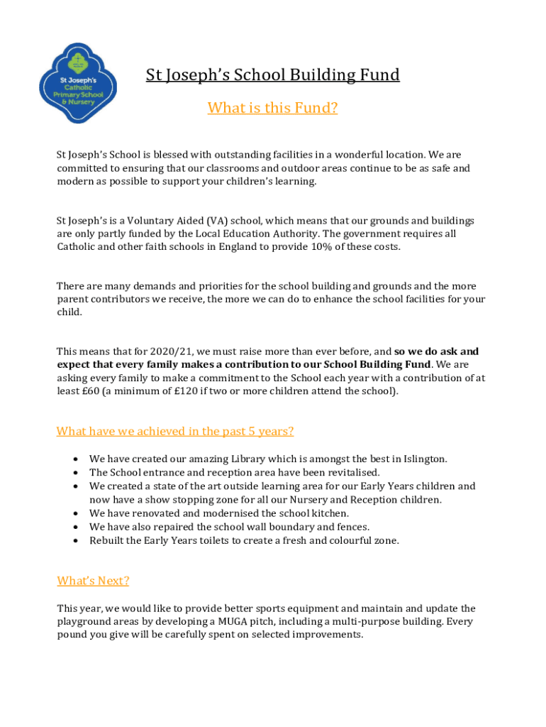 Fillable Online st-josephs islington sch School Building Fund - St ...