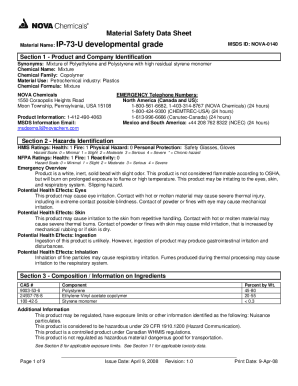 Fillable Online STYRENE Material Safety Data Sheet - A&C Plastics Fax Email Print - pdfFiller