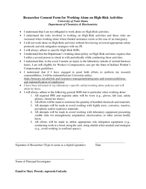 Fillable Online chemistry nd Researcher Consent Form for Working Alone ...