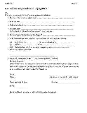 Fillable Online Ref No. F. Dated: - Sub: -Technical Bid (Limited Tender ...