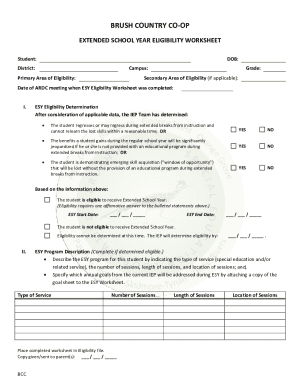 Fillable Online extended school year eligibility worksheet Fax Email ...
